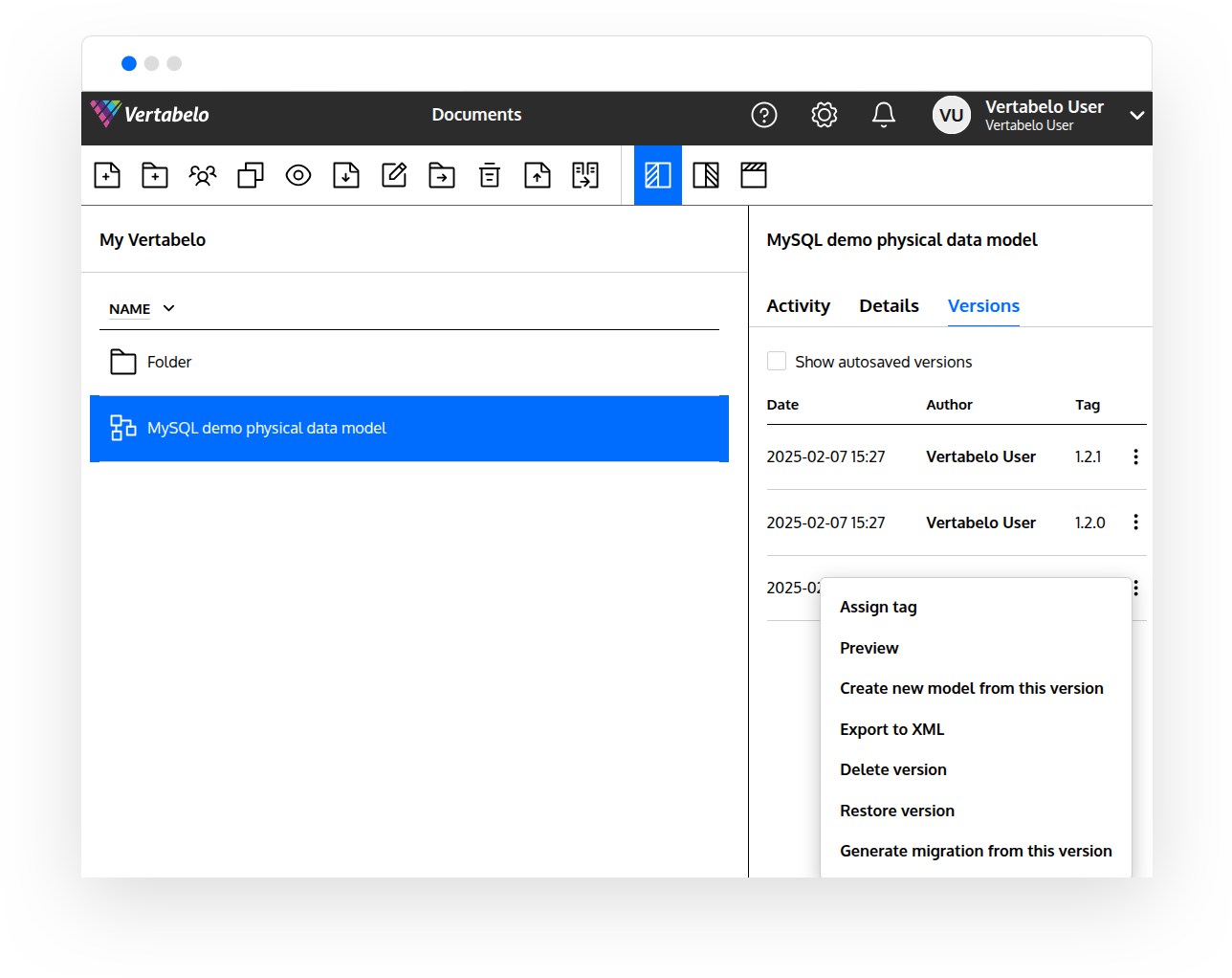 Features | Vertabelo Database Modeler