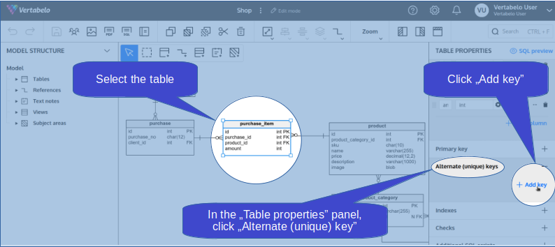 Tip 4 How To Make A Column Unique Vertabelo Database Modeler