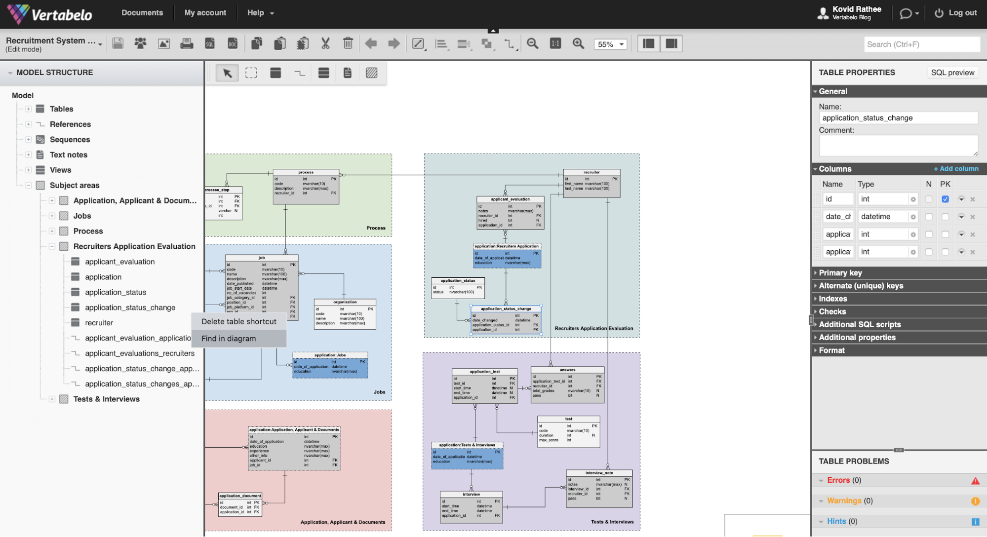 How To Find A Table In A Vertabelo ER Diagram Vertabelo Database Modeler
