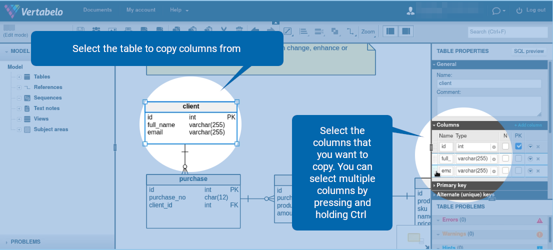 How To Copy A Column In Vertabelo Vertabelo Database Modeler