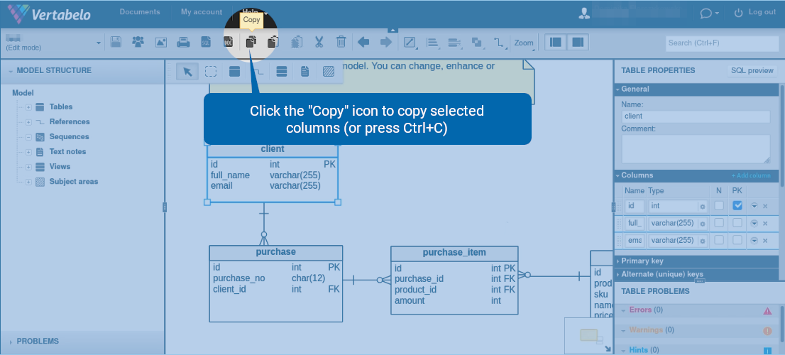 How To Copy A Column In Vertabelo Vertabelo Database Modeler