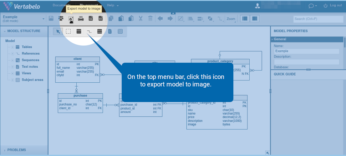 How To Export Your Vertabelo Model As An Image Vertabelo Database Modeler